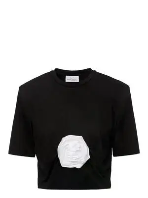 ANA RADU Rose-embellished Cropped Top - Black