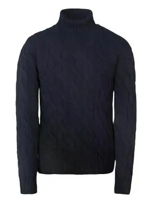 MOORER Cable-knit Turtleneck Sweater - Blue