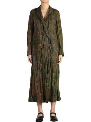 UMA WANG Floral-print Double-breasted Coat - Brown