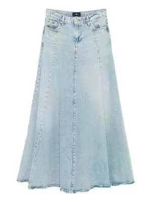 7 For All Mankind Logo-patch Denim Maxi Skirt - Blue
