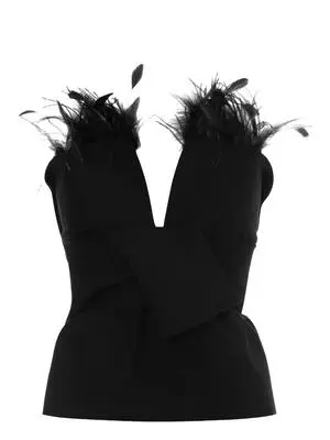 Alberta Ferretti Feather-trimmed Top - Black
