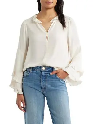 Wit & Wisdom Ruffle Bell Sleeve Top - Antique Cloth