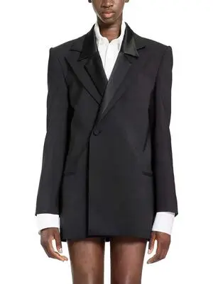 SSHEENA Satin Lapel Blazer - Black