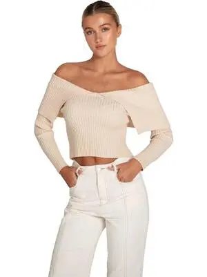 BELLE & BLOOM Collared Knit Top Cream