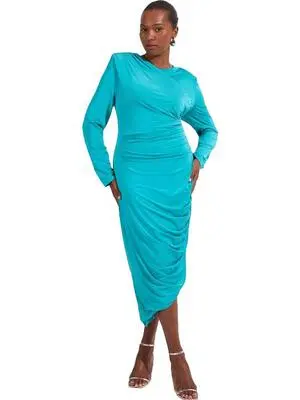 Karen Millen Long Sleeve Ruched Maxi Dress - Teal