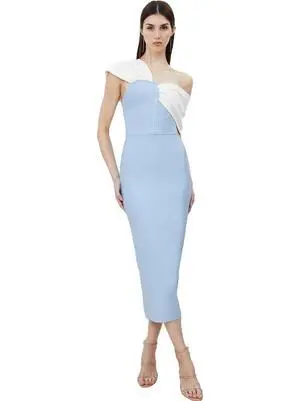 Karen Millen Figure Form Asymmetric Strap Knit Midi Dress - Light Blue