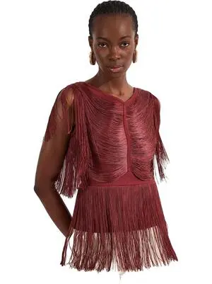 Karen Millen Draped Fringe Knitted Top - Rich Red