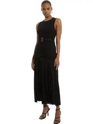 Karen Millen Jersey Pleated Maxi Dress - Black