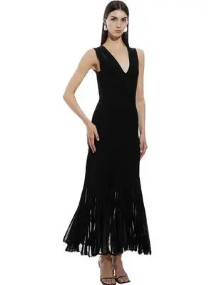Karen Millen Sheer Skirt Maxi Knit Dress - Black