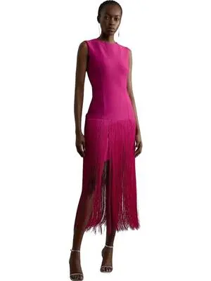 Karen Millen Tassel Hem Knitted Dress - Magenta