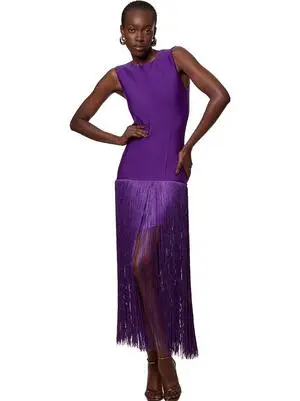 Karen Millen Tassel Hem Knitted Dress - Purple