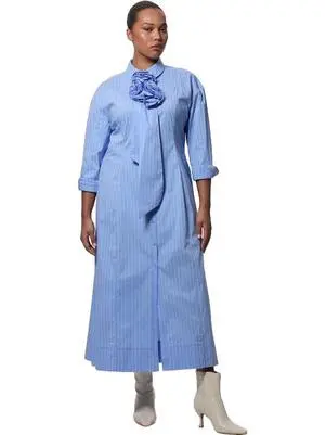 Karen Millen Rosette Striped Maxi Shirt Dress - Blue