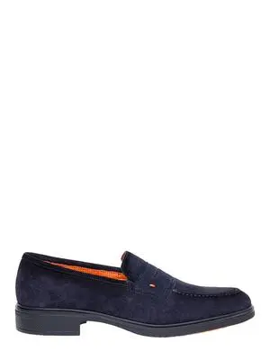 Santoni Suede Penny Loafers - Navy