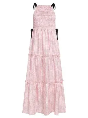 GANNI Smocked Check Maxi Dress - Pink