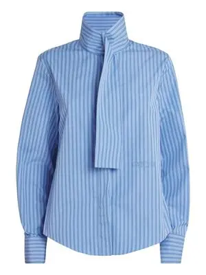 Patou Striped Cotton Shirt With Scarf Collar - Blue