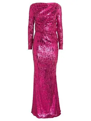 Talbot Runhof Draped Sequinned Gown - Pink
