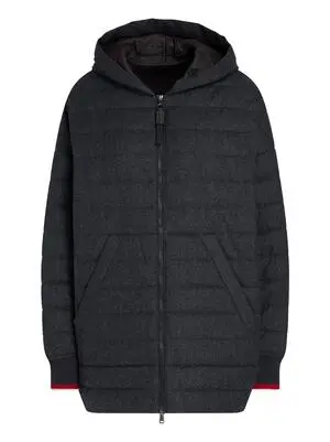Brunello Cucinelli Bead-embellished Quilted Wool-felt Hooded Jacket - Anthracite