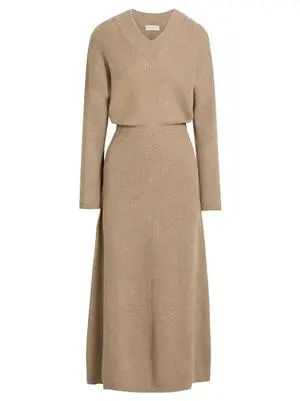 Brunello Cucinelli Ribbed Cashmere Midi Dress - Sand