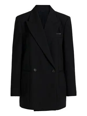 Brunello Cucinelli Bead-embellished Double-breasted Wool-twill Blazer - Black