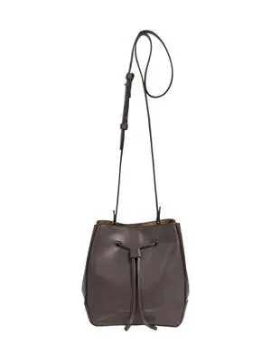 Brunello Cucinelli Bead-embellished Leather Bucket Bag - Dark Brown