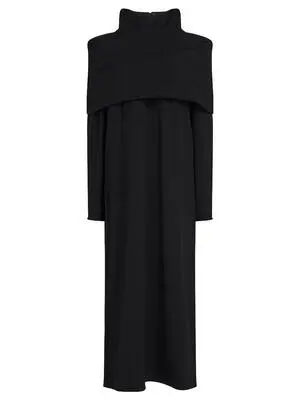 Brunello Cucinelli Cold-shoulder Wool-blend Jersey Midi Dress - Black