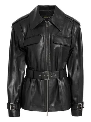 Alberta Ferretti Belted Leather Jacket - Black