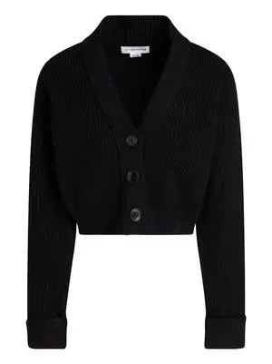 Victoria Beckham Cropped Ribbed Wool-blend Cardigan - Black