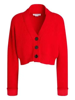 Victoria Beckham Cropped Ribbed Wool-blend Cardigan - Red
