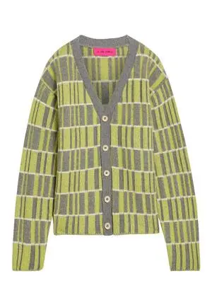 THE ELDER STATESMAN Jacquard-knit Cashmere Cardigan - Lime Green