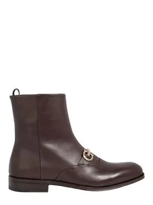 FERRAGAMO Geremia Gancini Leather Boots - Chocolate
