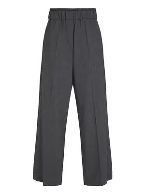 Brunello Cucinelli Bead-Embellished Wide-Leg Wool-Blend Pants Charcoal