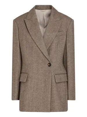 Brunello Cucinelli Double-breasted Herringbone Wool-blend Blazer - Brown