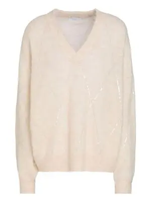 Brunello Cucinelli Sequin-embellished Knitted Sweater - Ecru