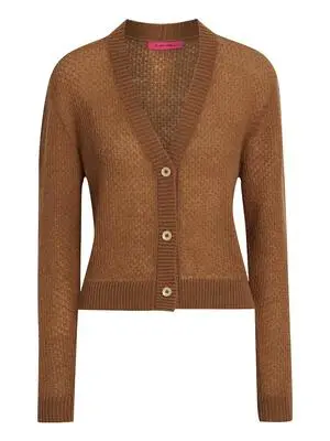 THE ELDER STATESMAN Pointelle-knit Cashmere Cardigan - Light Brown