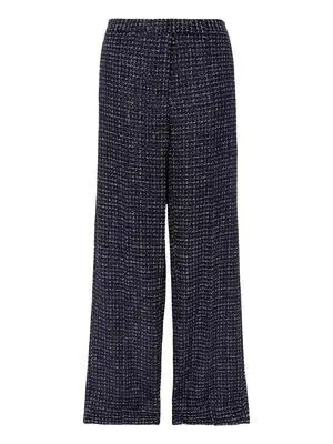 Alessandra Rich Sequin-embellished Metallic Tweed Straight-leg Pants - Midnight Blue