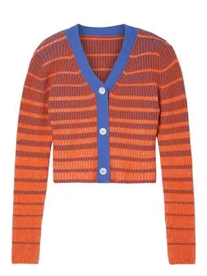 THE ELDER STATESMAN Striped Ribbed Cashmere-blend Cardigan - Orange