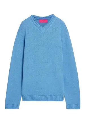 THE ELDER STATESMAN Nora Bouclé-knit Cotton Sweater - Azure