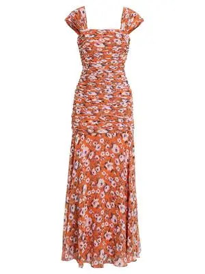 MIKAEL AGHAL Floral-print Chiffon Maxi Dress - Orange