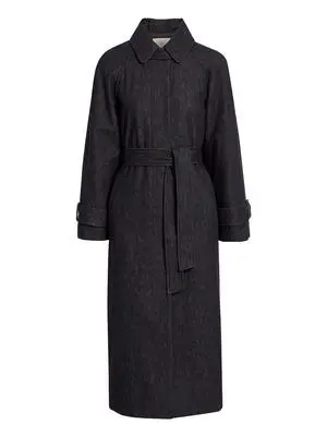 Brunello Cucinelli Bead-embellished Denim Trench Coat - Dark Denim