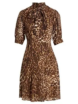 MIKAEL AGHAL Leopard-print Fil Coupé Chiffon Mini Dress With Pussy-bow - Animal Print