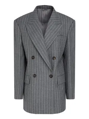 Brunello Cucinelli Double-breasted Pinstriped Wool Blazer - Gray