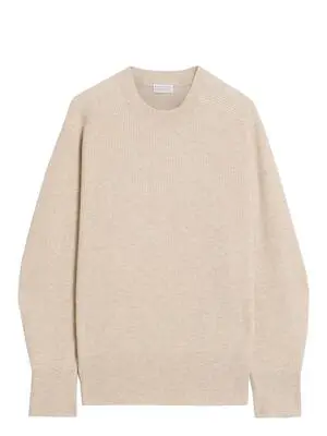 Brunello Cucinelli Bead-embellished Ribbed Cashmere Sweater - Beige