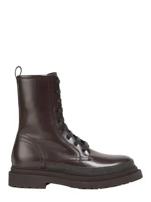 Brunello Cucinelli Leather Combat Boots - Chocolate