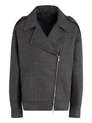 Brunello Cucinelli Bead-embellished Wool Biker Jacket - Dark Gray