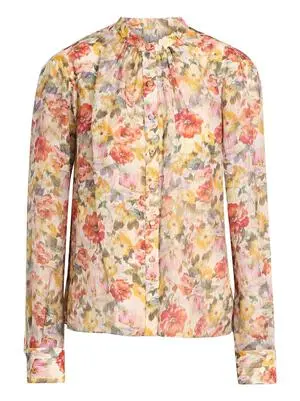 MIKAEL AGHAL Floral-print Crepe De Chine Blouse - Coral