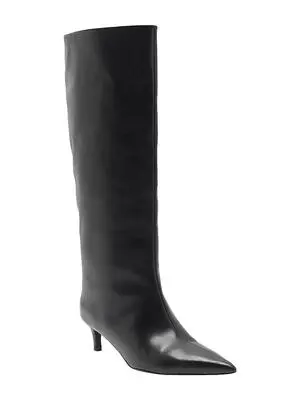 Free People Kiki Kitten Heel Boots - Black Leather