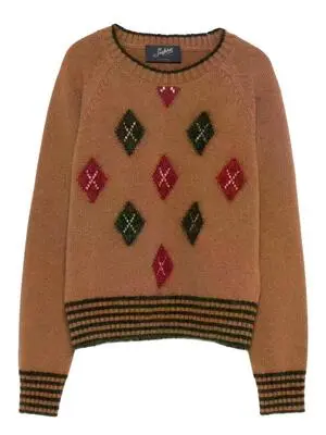 Seafarer Diamond-pattern Crew-neck Sweater - Brown