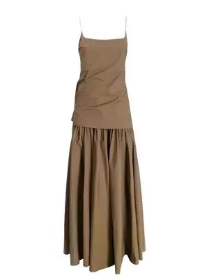 Staud Gathered-skirt Slip Midi Dress - Brown