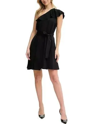 Armani Exchange Ruffle One-shoulder Mini Dress - Black