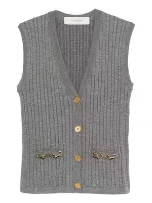 GOLDEN GOOSE Cable-knit Vest With Chain Detail - Grey